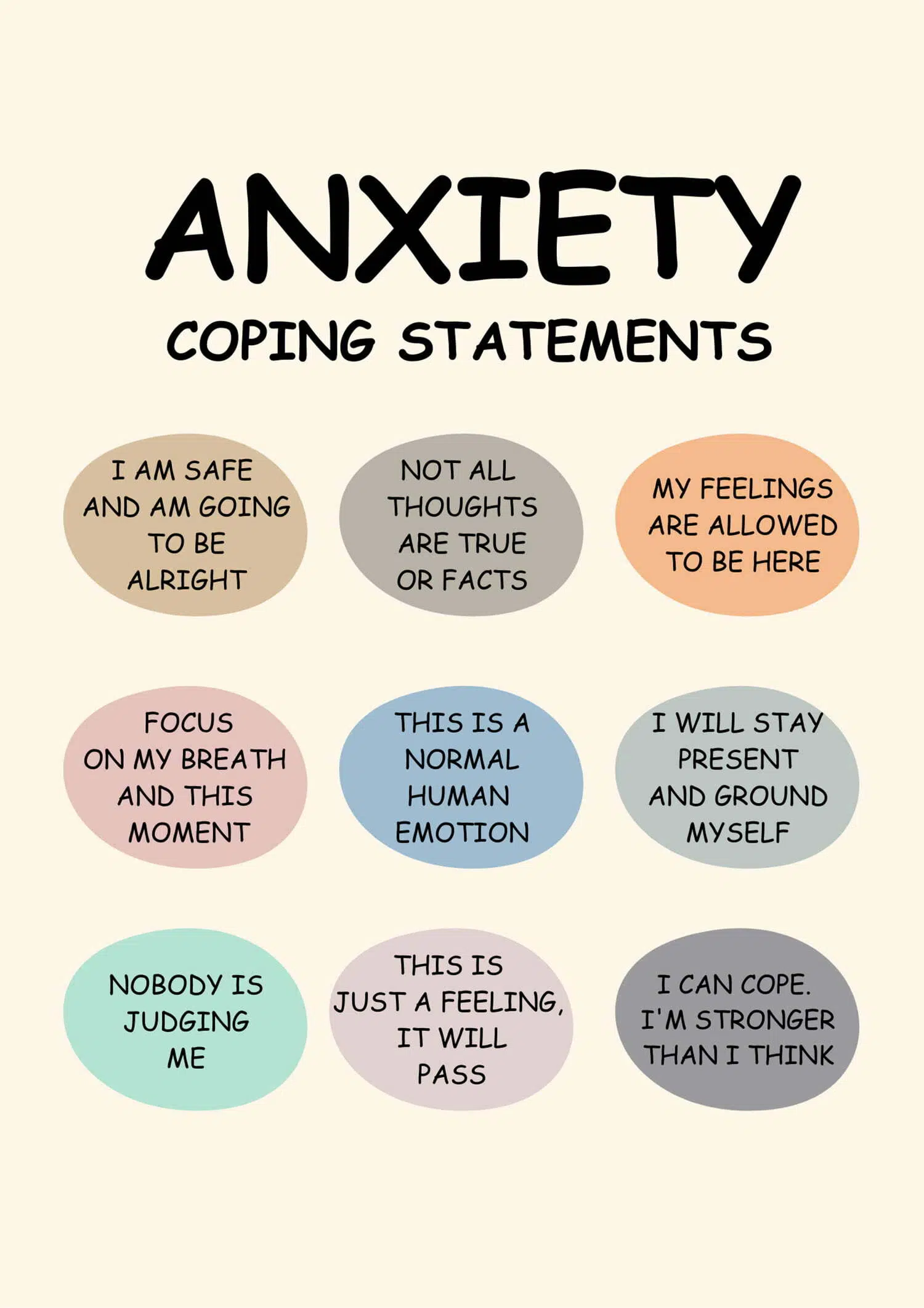 Anxiety Coping Statements Mental Health Print - Lunabuloona